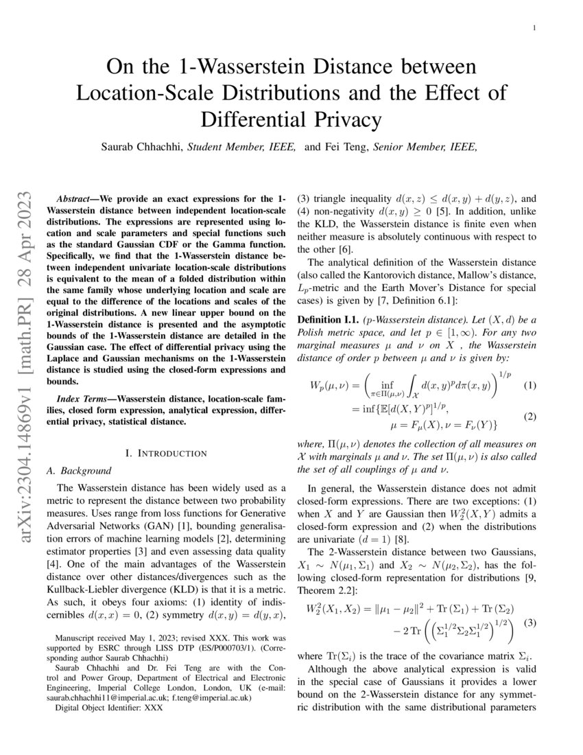 On The 1 Wasserstein Distance Between Location Scale Distributions And