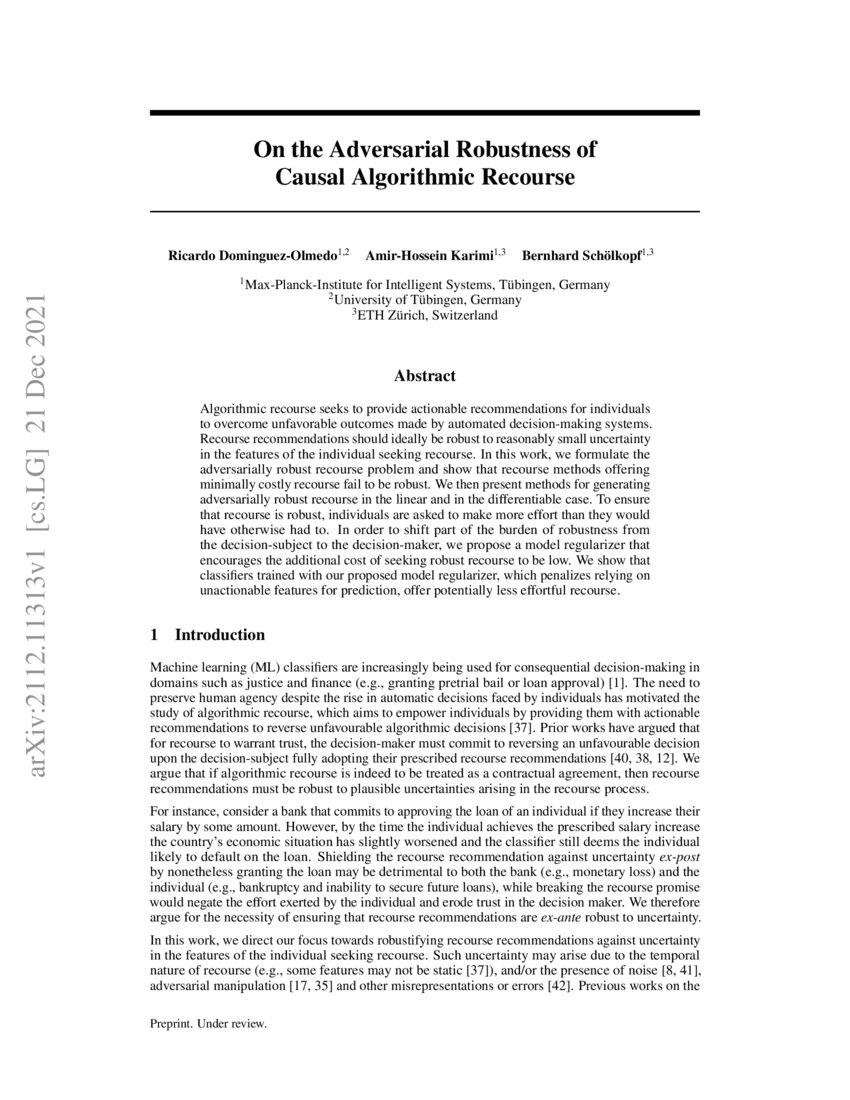 On the Adversarial Robustness of Causal Algorithmic Recourse | DeepAI