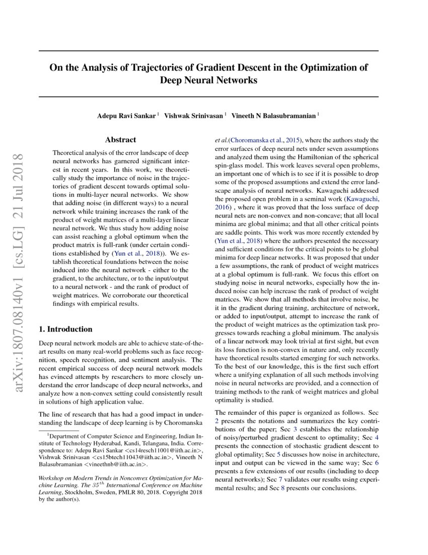 On The Analysis Of Trajectories Of Gradient Descent In The Optimization Of Deep Neural Networks