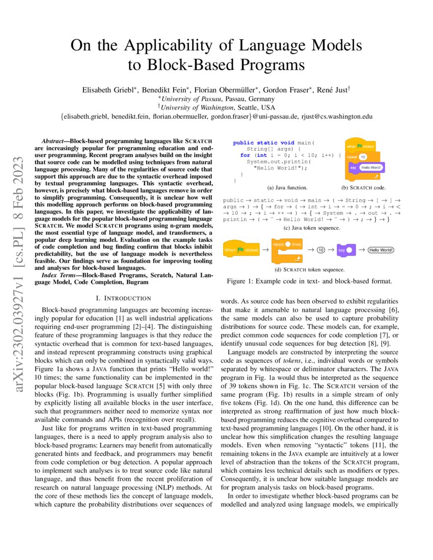 On The Applicability Of Language Models To Block Based Programs Deepai