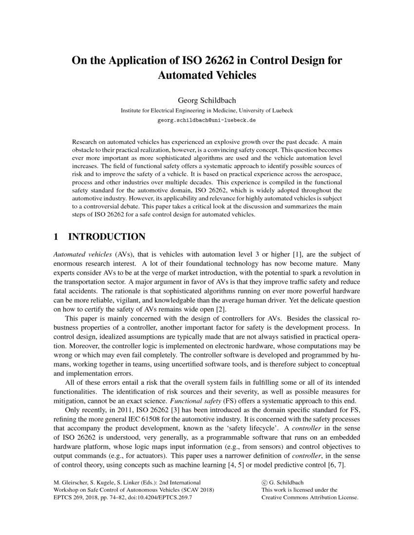 On the Application of ISO 26262 in Control Design for Automated Vehicles | DeepAI