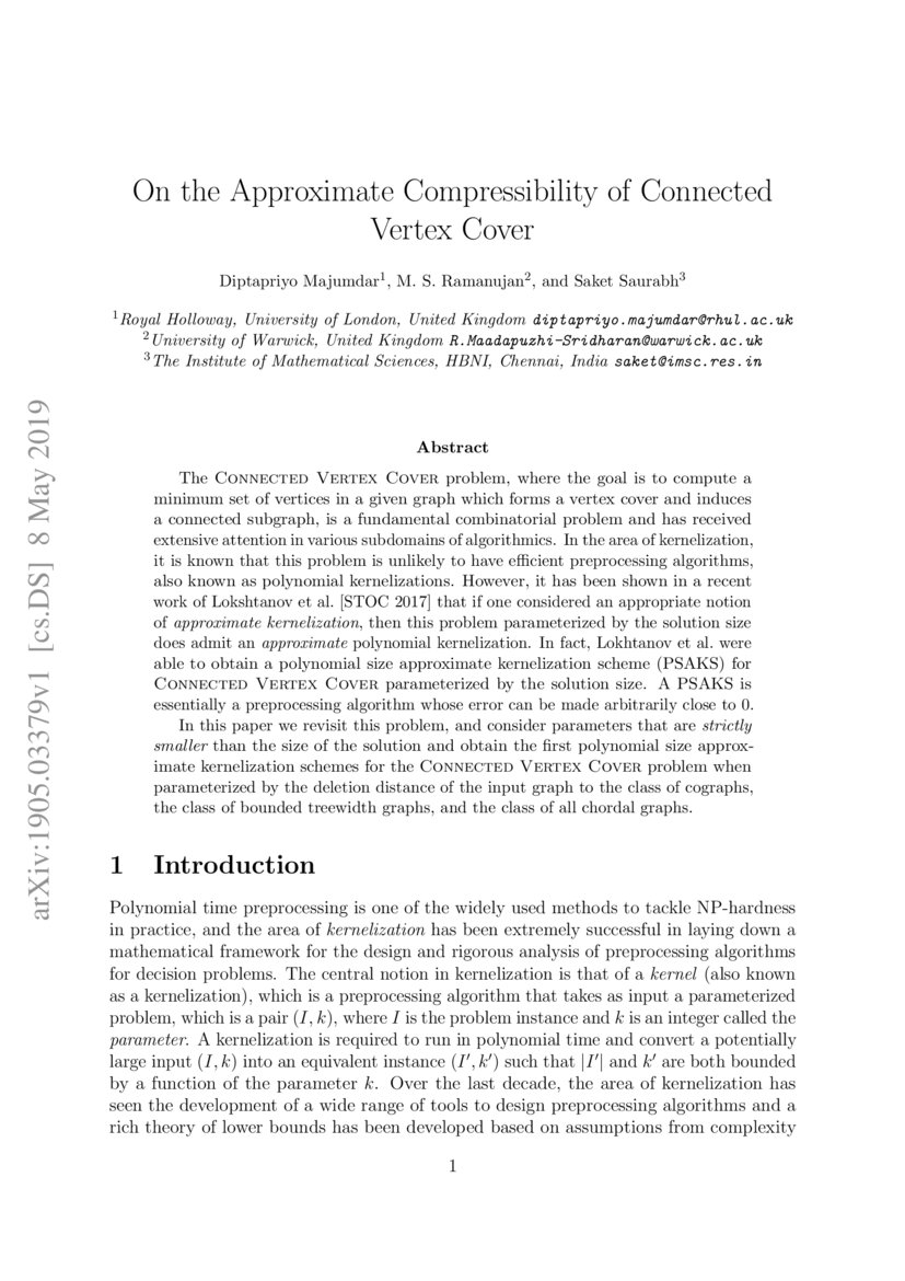 On The Approximate Compressibility Of Connected Vertex Cover Deepai