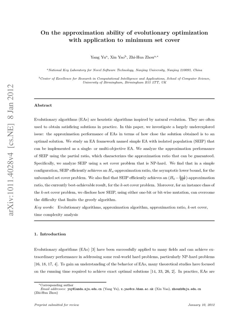 On The Approximation Ability Of Evolutionary Optimization With