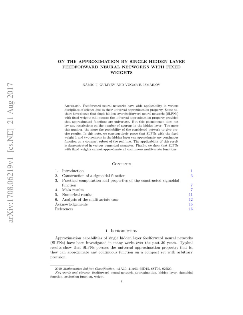 On The Approximation By Single Hidden Layer Feedforward Neural Networks With Fixed Weights Deepai