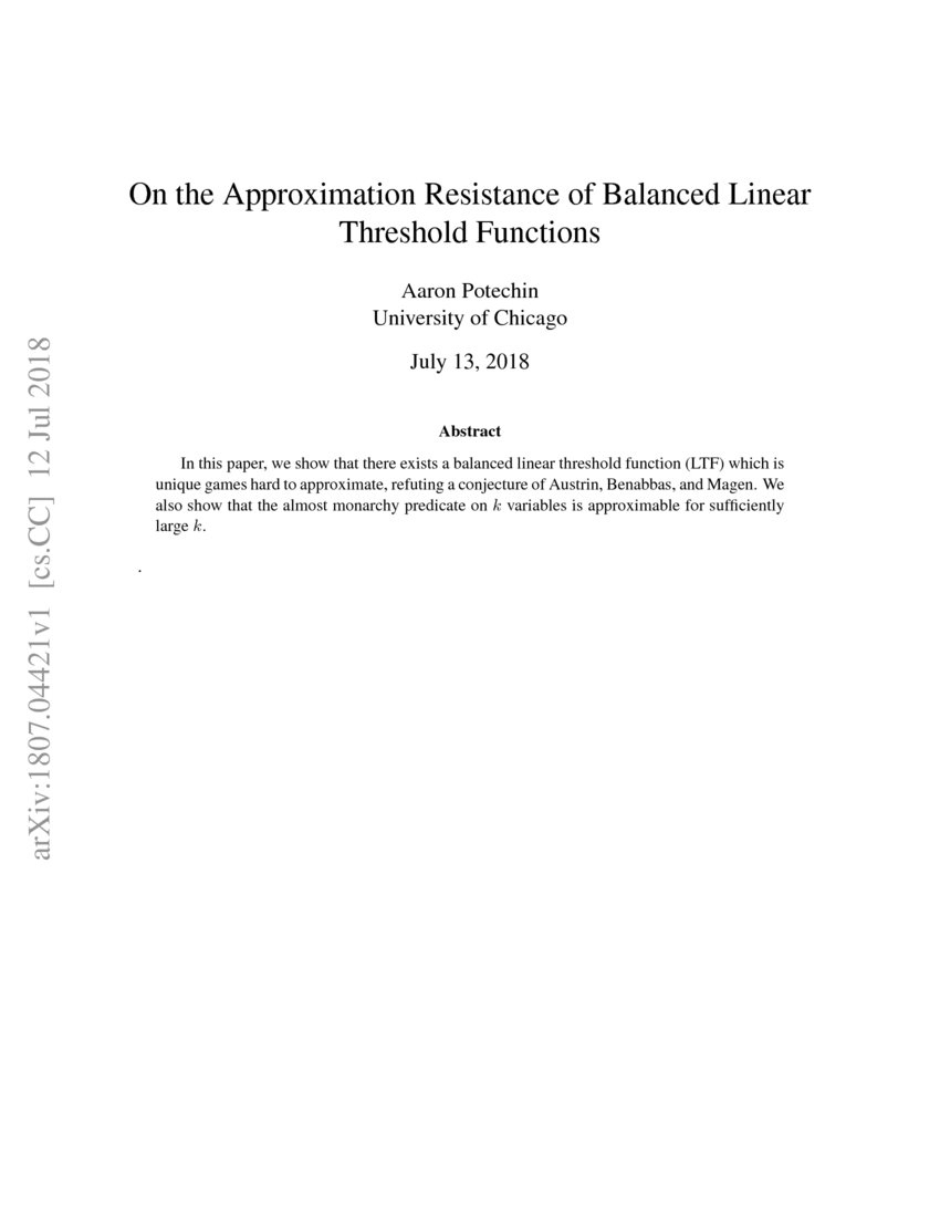 On the Approximation Resistance of Balanced Linear Threshold Functions | DeepAI
