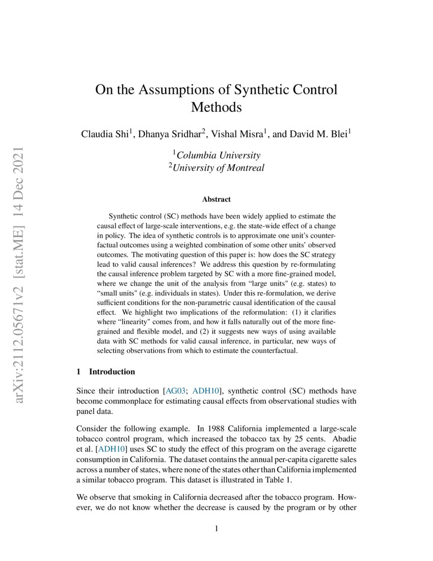 On The Assumptions Of Synthetic Control Methods Deepai
