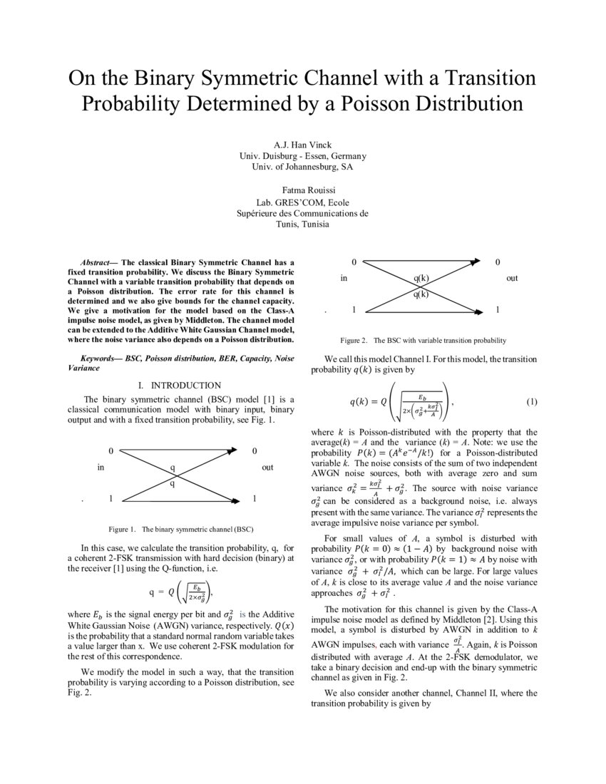 On the Binary Symmetric Channel with a Transition Probability Determined by a Poisson ...