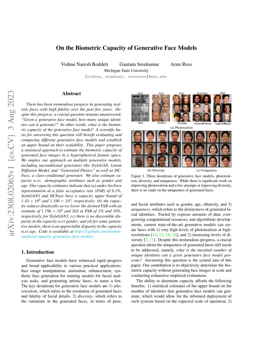On The Biometric Capacity Of Generative Face Models Deepai