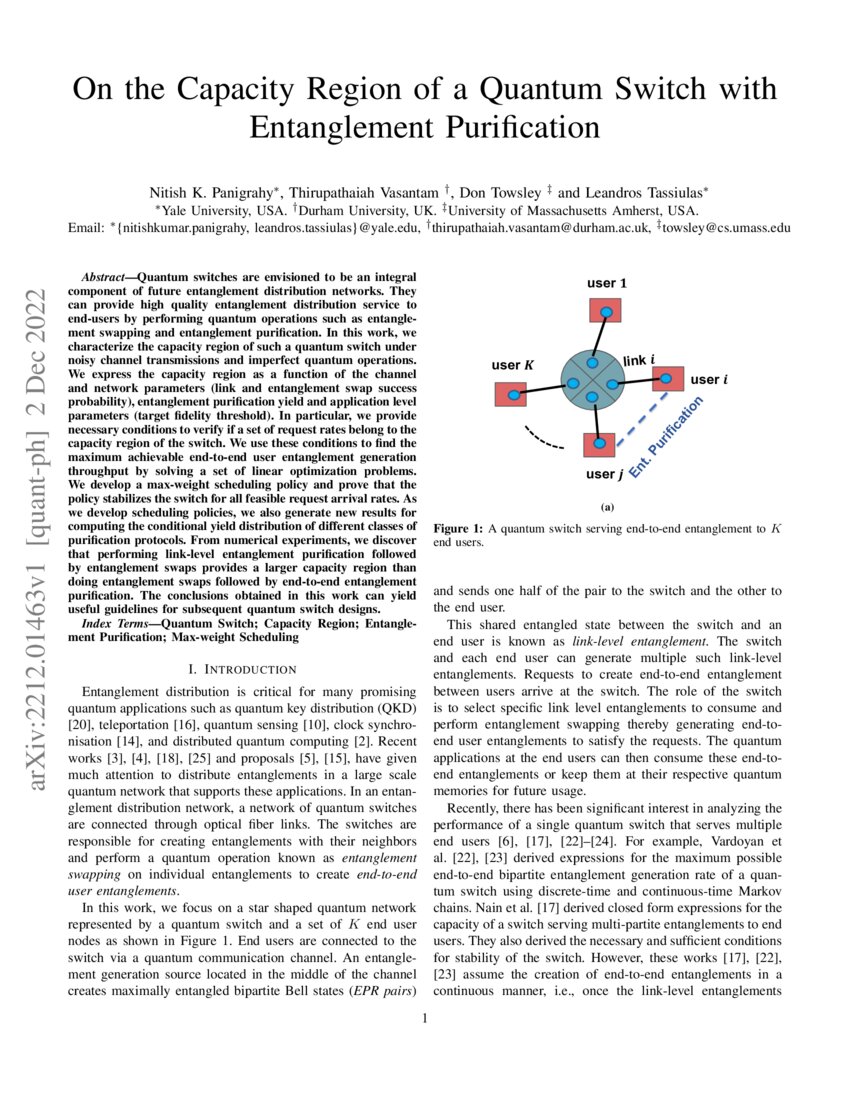 On the Capacity Region of a Quantum Switch with Entanglement Purification | DeepAI