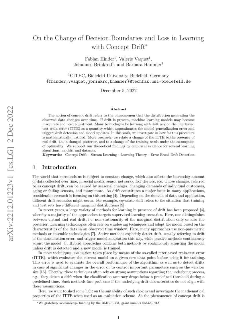 On the Change of Decision Boundaries and Loss in Learning with Concept Drift | DeepAI