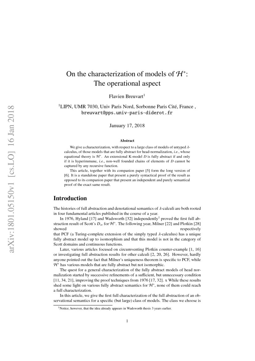 On the characterization of models of H* : The operational aspect | DeepAI