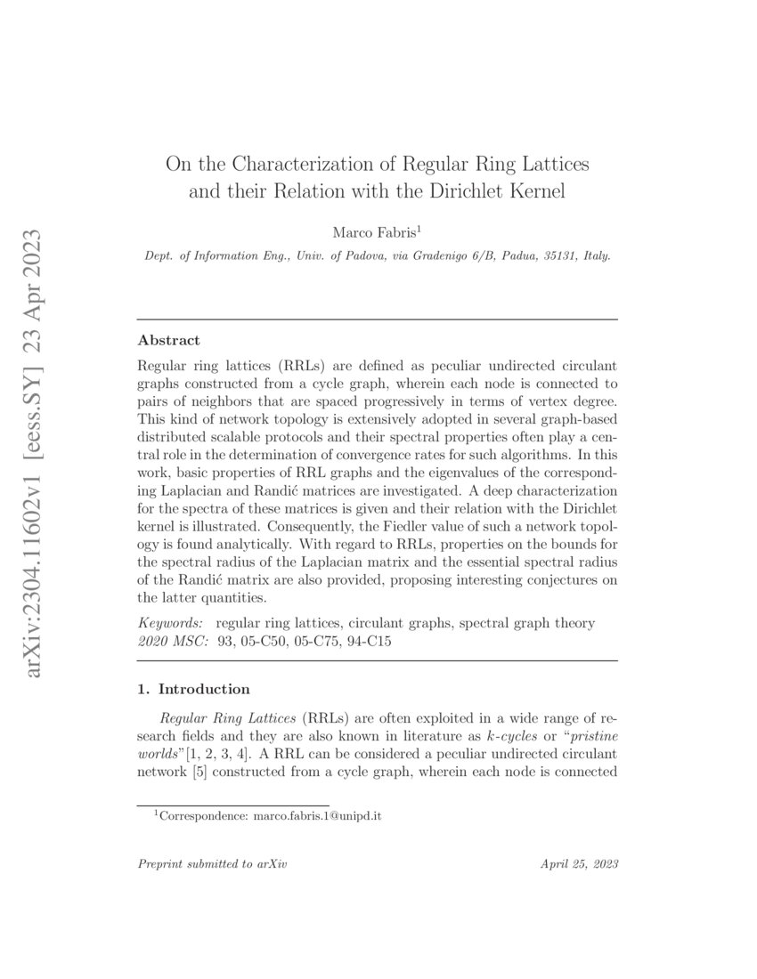 On the Characterization of Regular Ring Lattices and their Relation ...