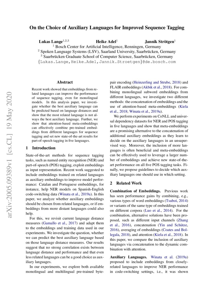 On the Choice of Auxiliary Languages for Improved Sequence Tagging | DeepAI