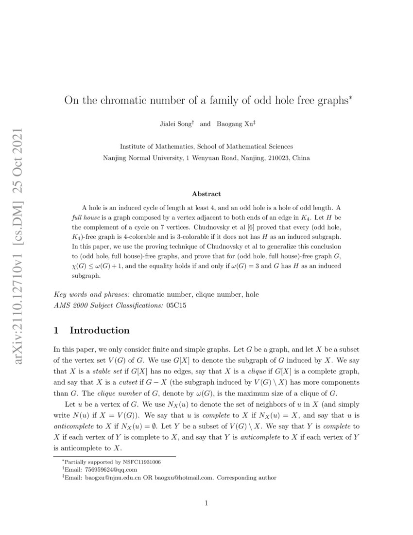 On the chromatic number of a family of odd hole free graphs | DeepAI