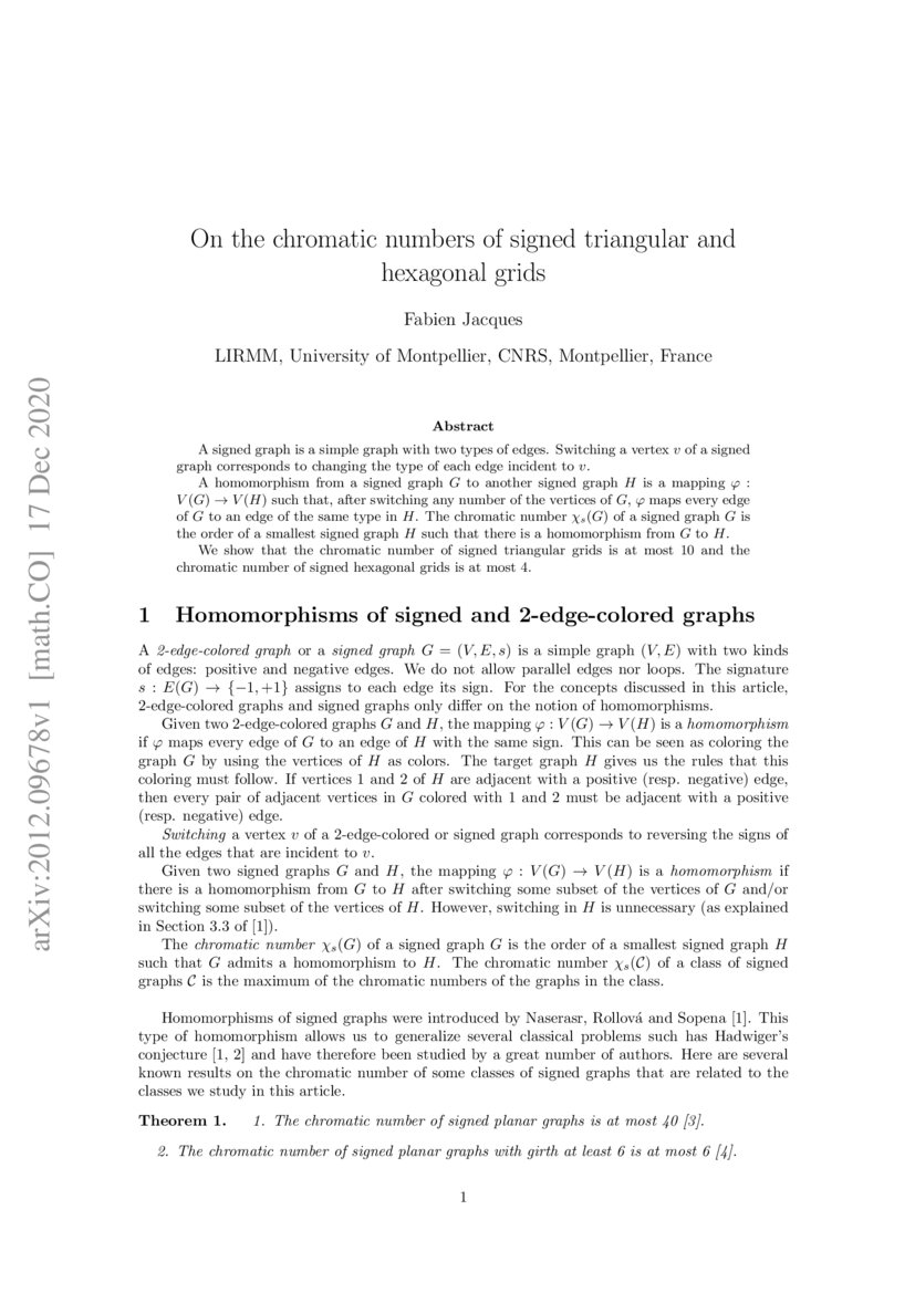On The Chromatic Numbers Of Signed Triangular And Hexagonal Grids Deepai