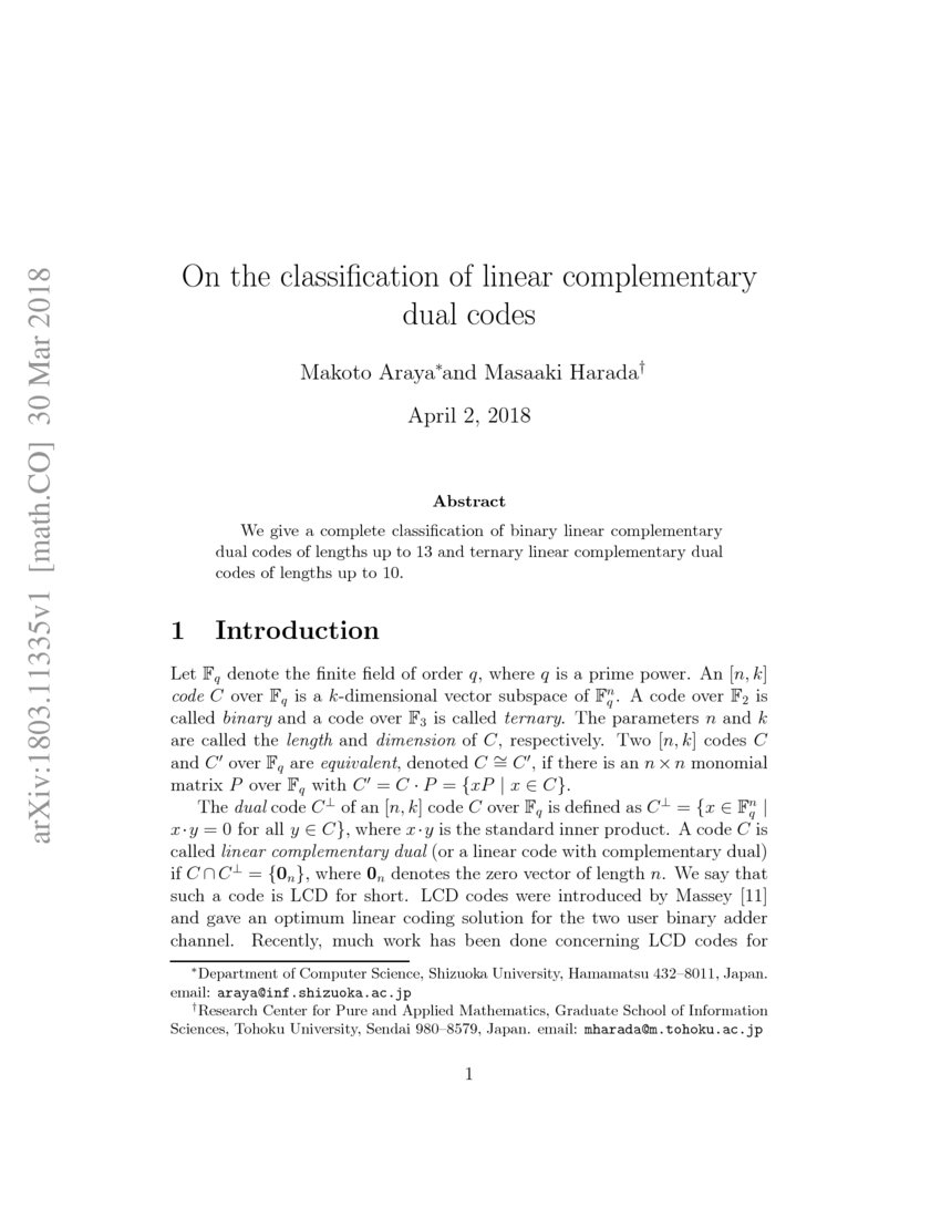 On The Classification Of Linear Complementary Dual Codes Deepai