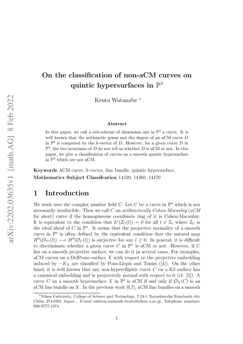 On the classification of non-aCM curves on quintic hypersurfaces in ℙ^3 ...