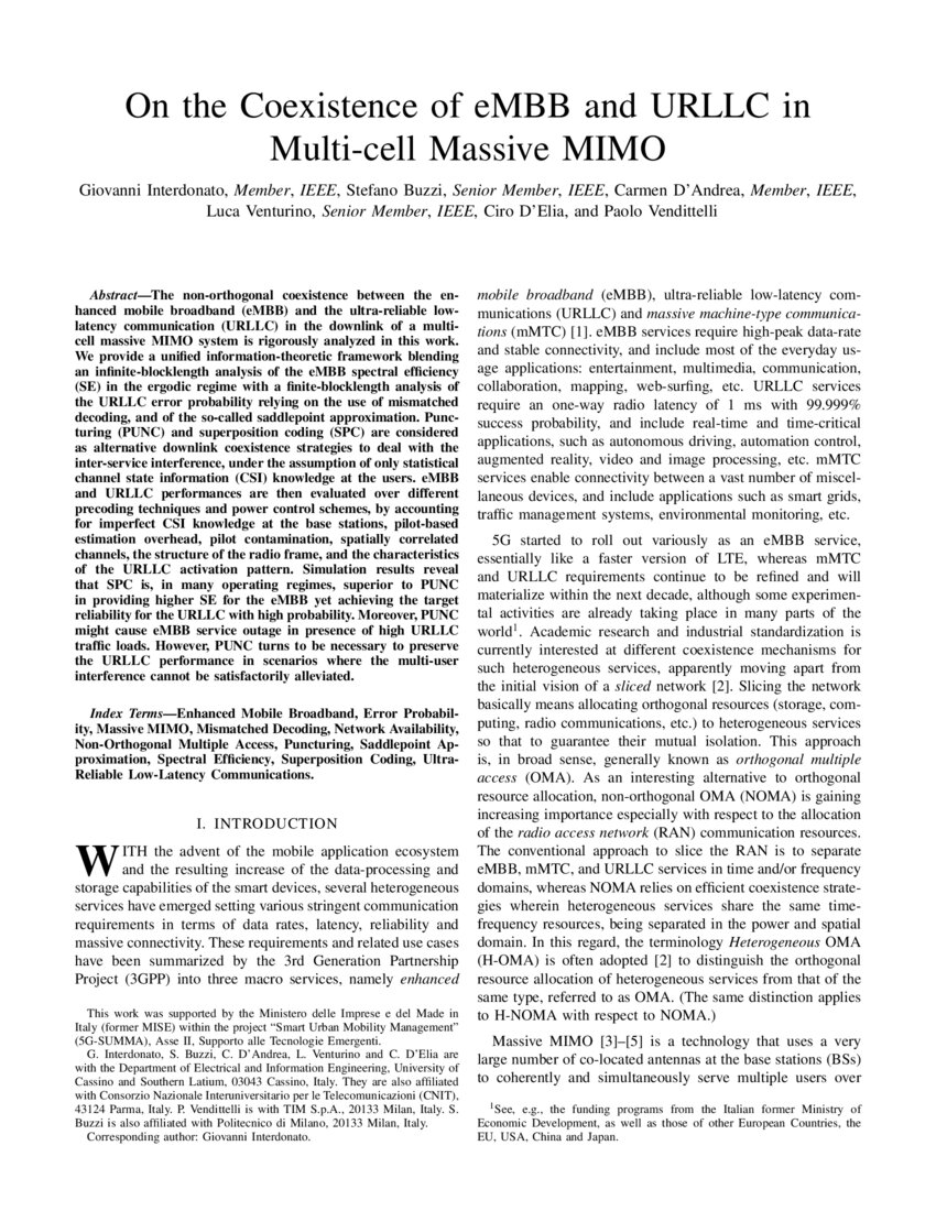 On the Coexistence of eMBB and URLLC in Multi-cell Massive MIMO | DeepAI