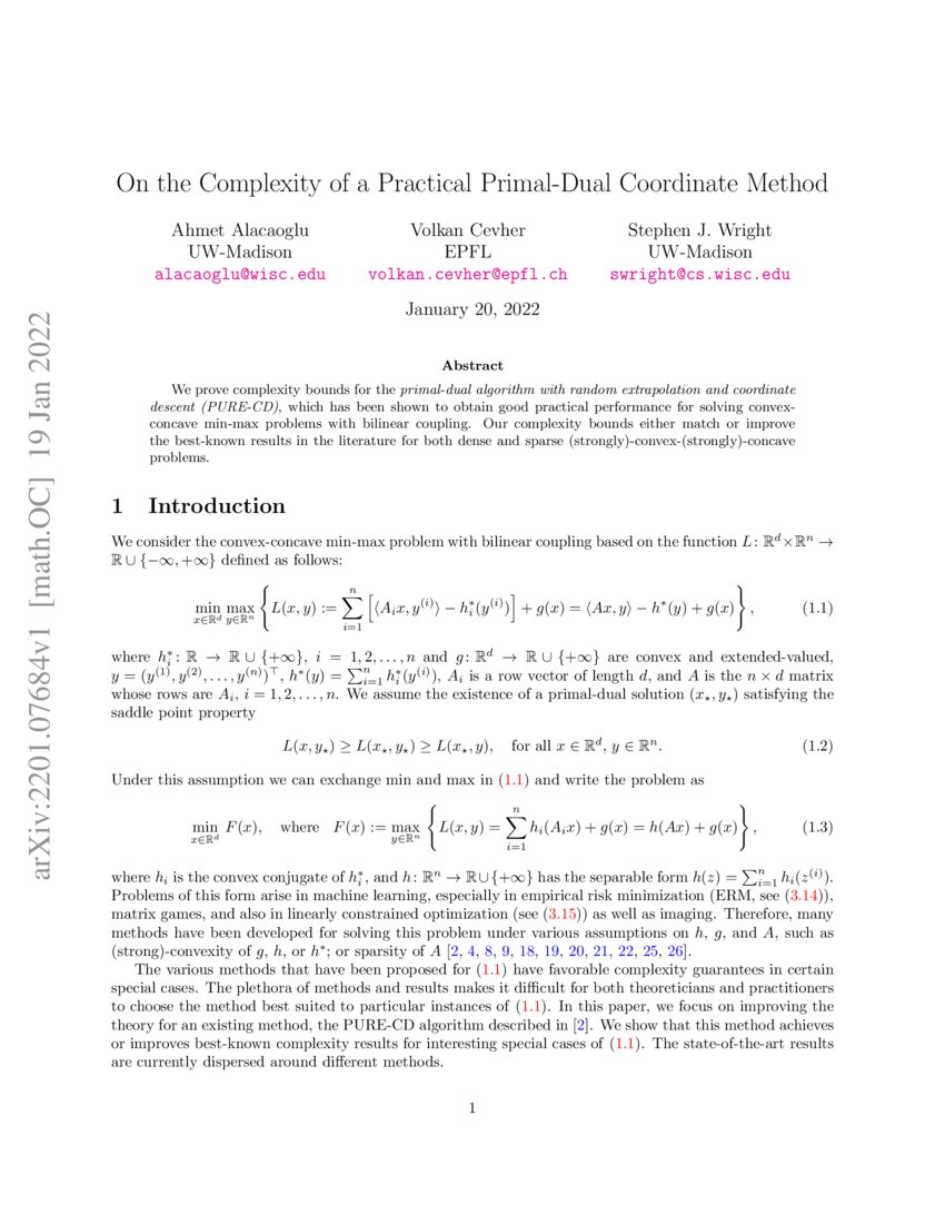 On The Complexity Of A Practical Primal Dual Coordinate Method Deepai