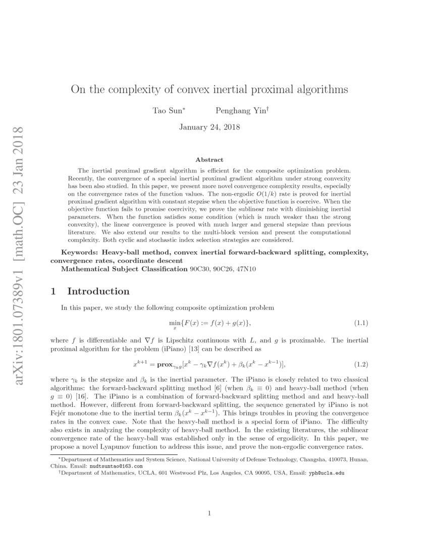 On The Complexity Of Convex Inertial Proximal Algorithms Deepai
