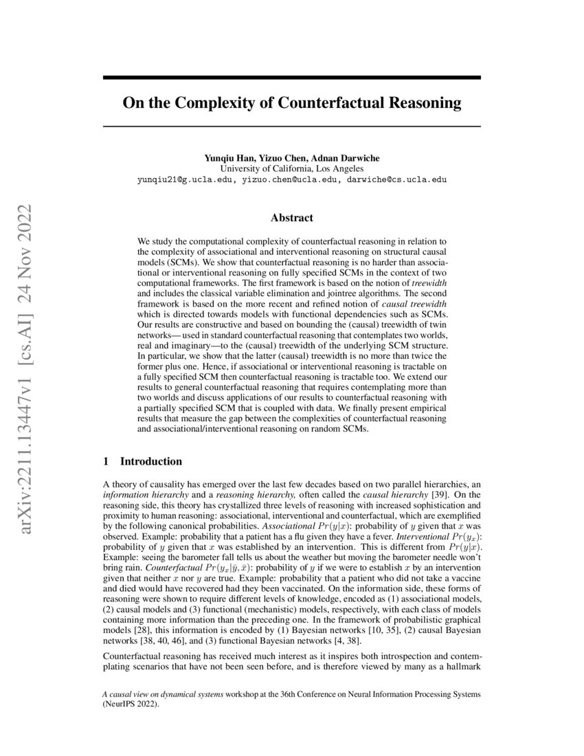 On The Complexity Of Counterfactual Reasoning Deepai
