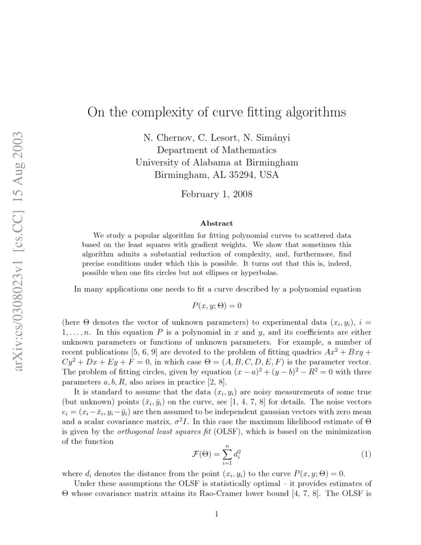 On the complexity of curve fitting algorithms | DeepAI