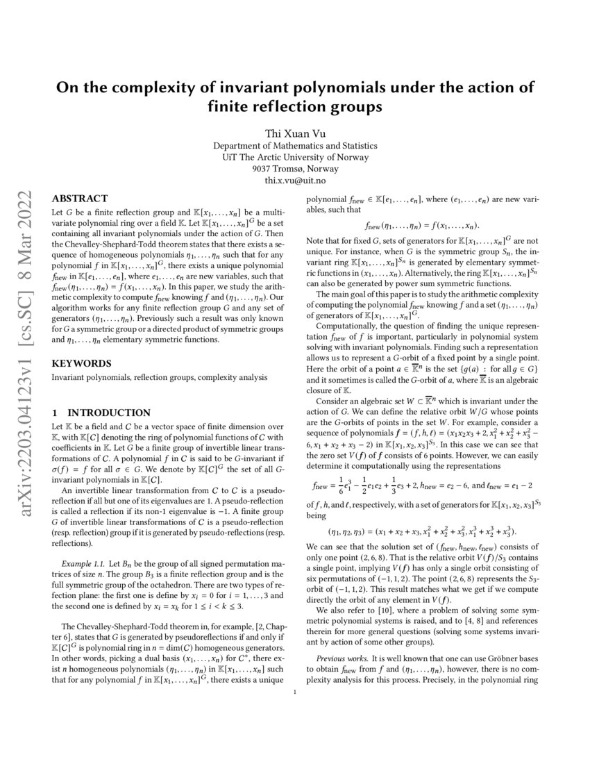 On The Complexity Of Invariant Polynomials Under The Action Of Finite