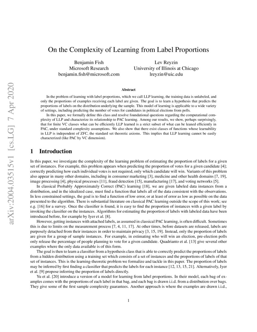 On the Complexity of Learning from Label Proportions | DeepAI
