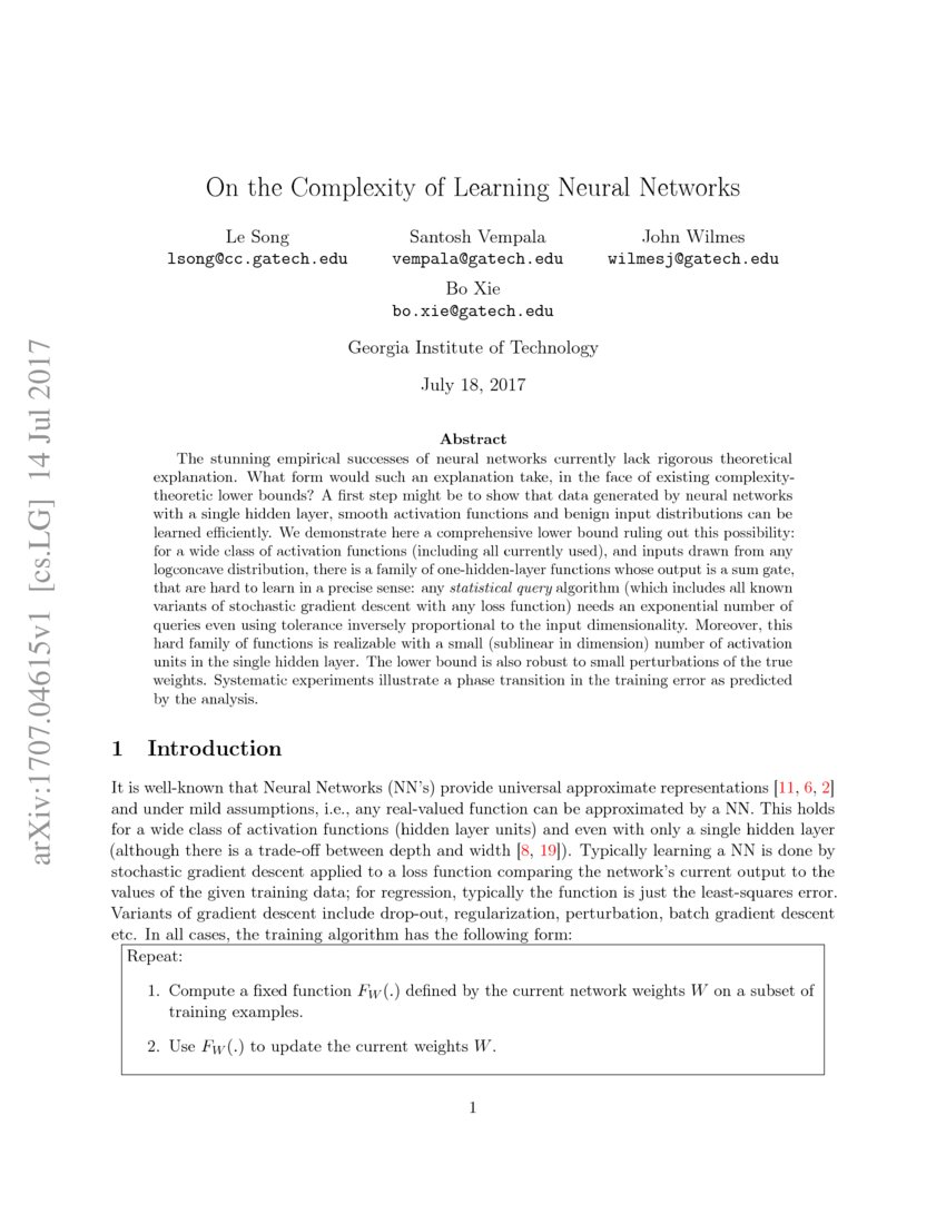 On the Complexity of Learning Neural Networks | DeepAI