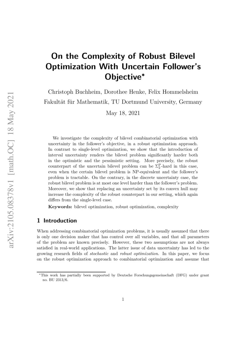 On the Complexity of Robust Bilevel Optimization With Uncertain Follower's Objective | DeepAI