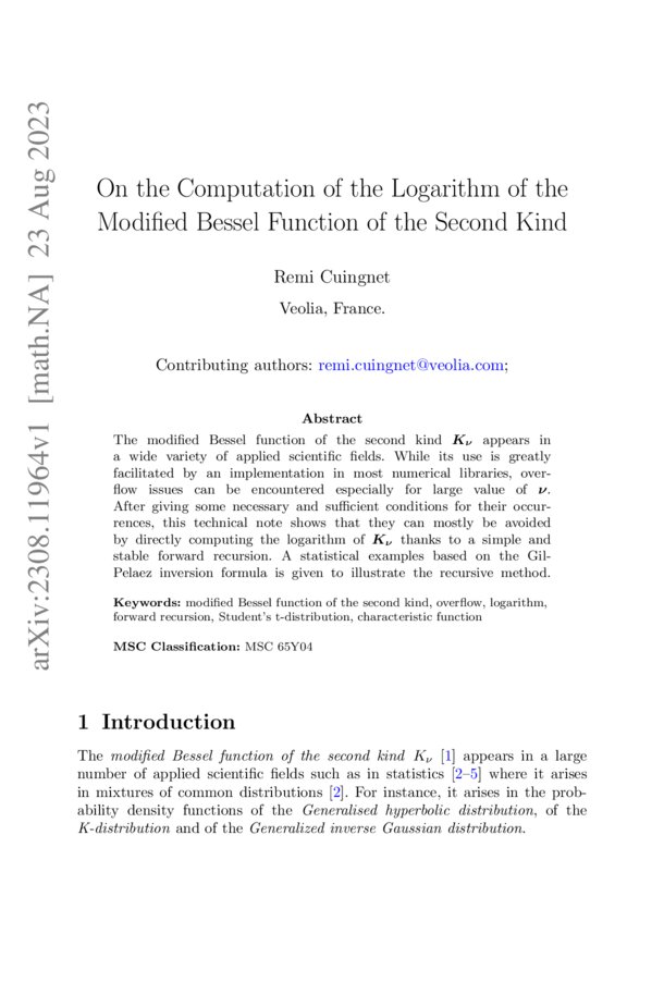 On The Computation Of The Logarithm Of The Modified Bessel Function Of