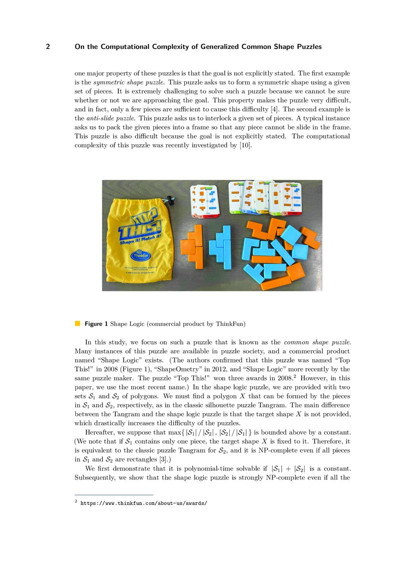 On the Computational Complexity of Generalized Common Shape Puzzles | DeepAI