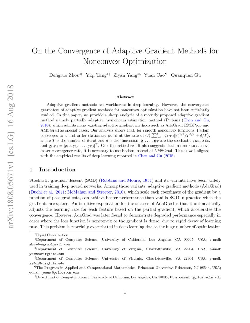 On The Convergence Of Adaptive Gradient Methods For Nonconvex Optimization Deepai