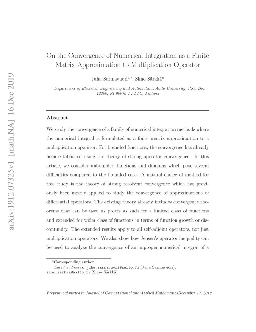 On the Convergence of Numerical Integration as a Finite Matrix ...