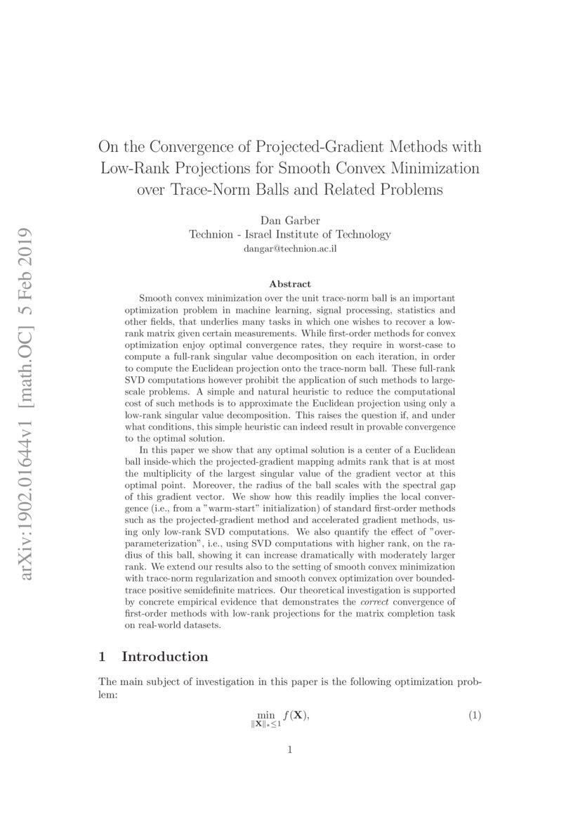 On the Convergence of Projected-Gradient Methods with Low-Rank Projections for Smooth Convex ...