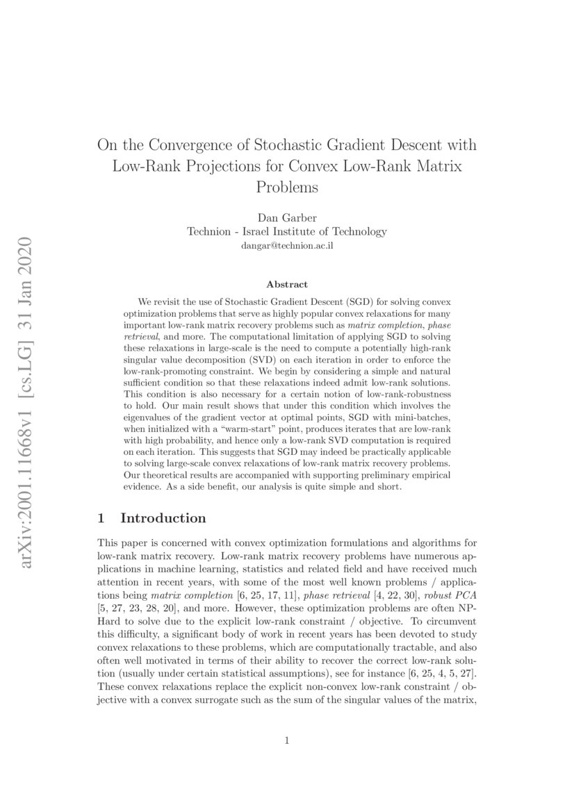 On the Convergence of Stochastic Gradient Descent with Low-Rank Projections for Convex Low-Rank ...