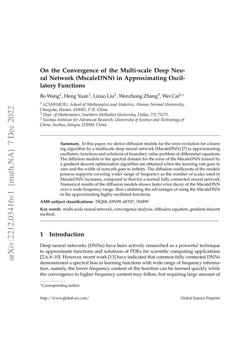 On The Convergence Of The Multi Scale Deep Neural Network Mscalednn In Approximating