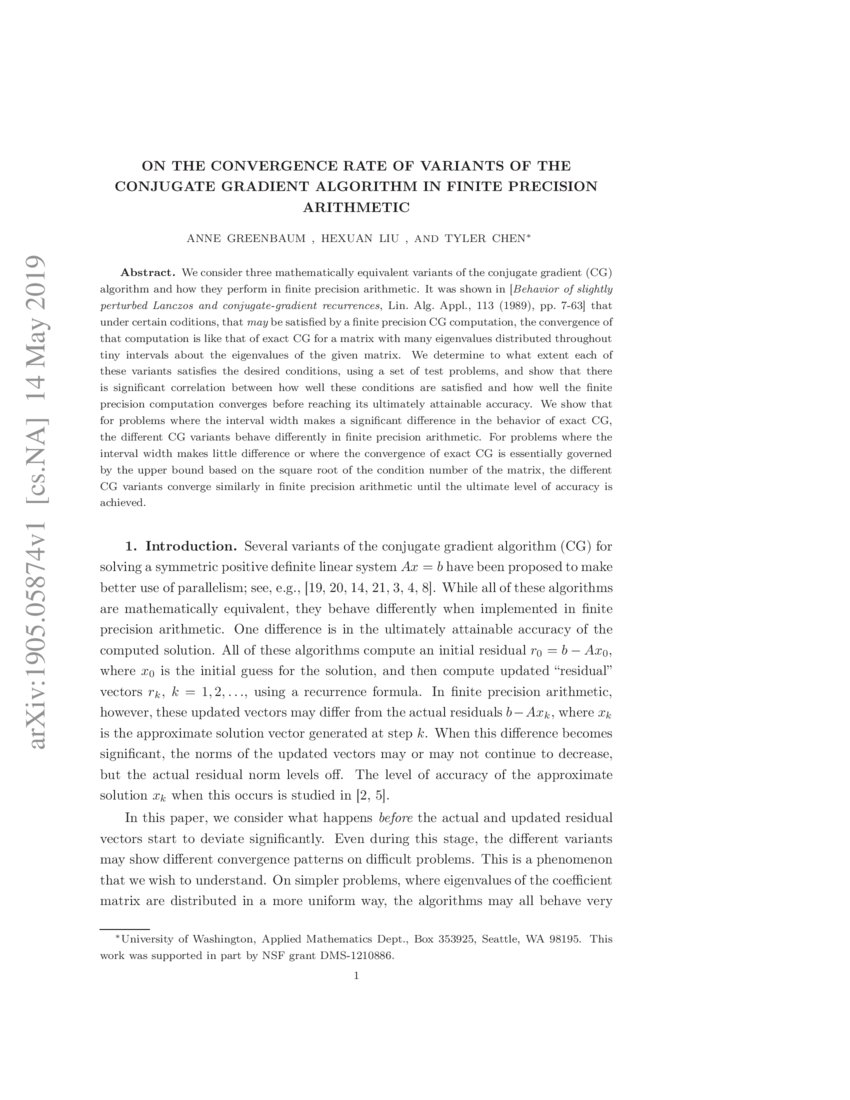 On The Convergence Rate Of Variants Of The Conjugate Gradient Algorithm