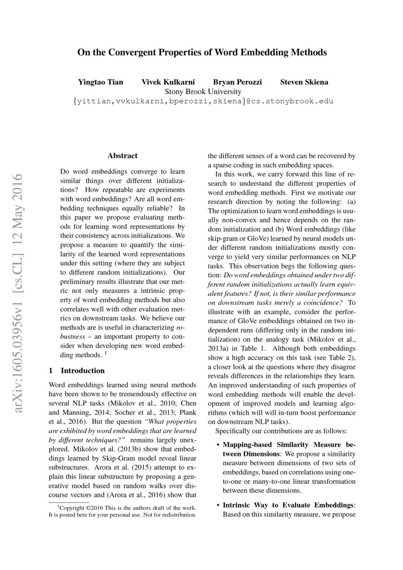 On the Convergent Properties of Word Embedding Methods | DeepAI