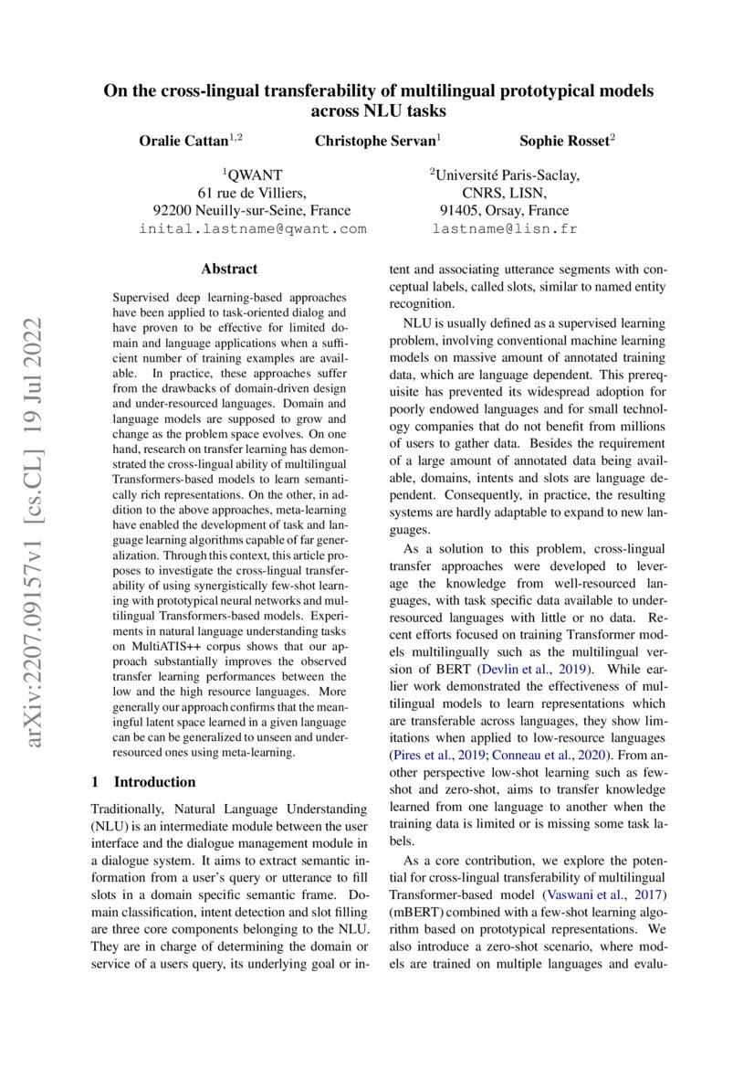 On the cross-lingual transferability of multilingual prototypical models across NLU tasks | DeepAI
