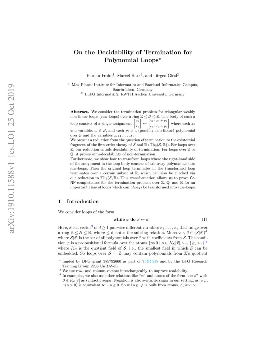 On the Decidability of Termination for Polynomial Loops | DeepAI