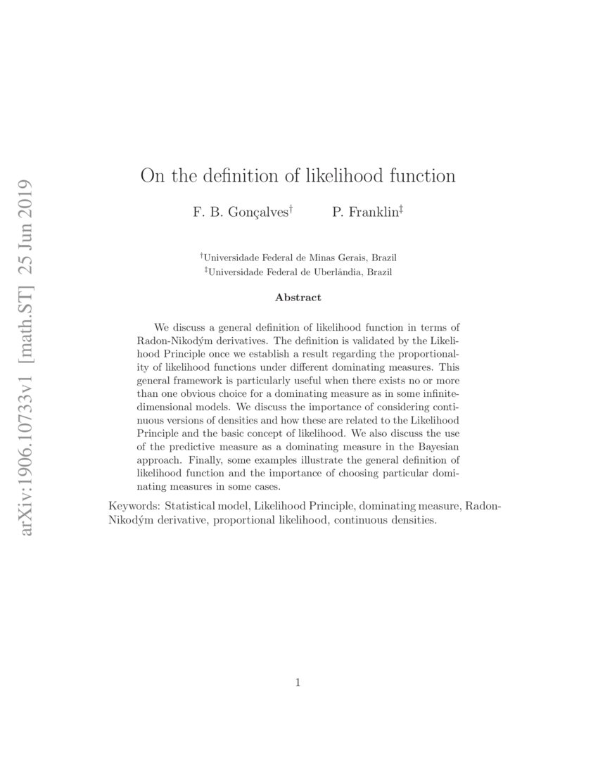 On the definition of likelihood function | DeepAI