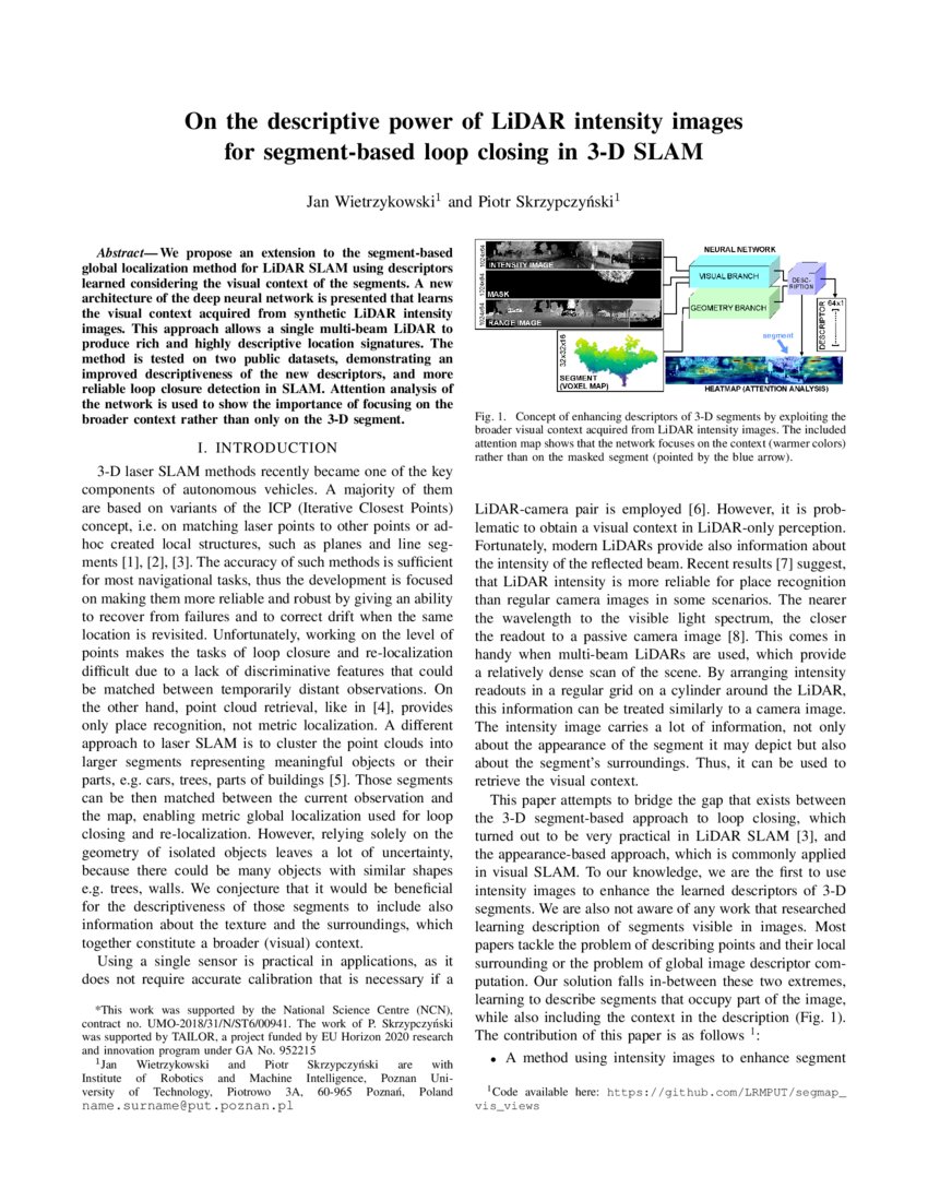 On the descriptive power of LiDAR intensity images for segment-based loop closing in 3-D SLAM ...