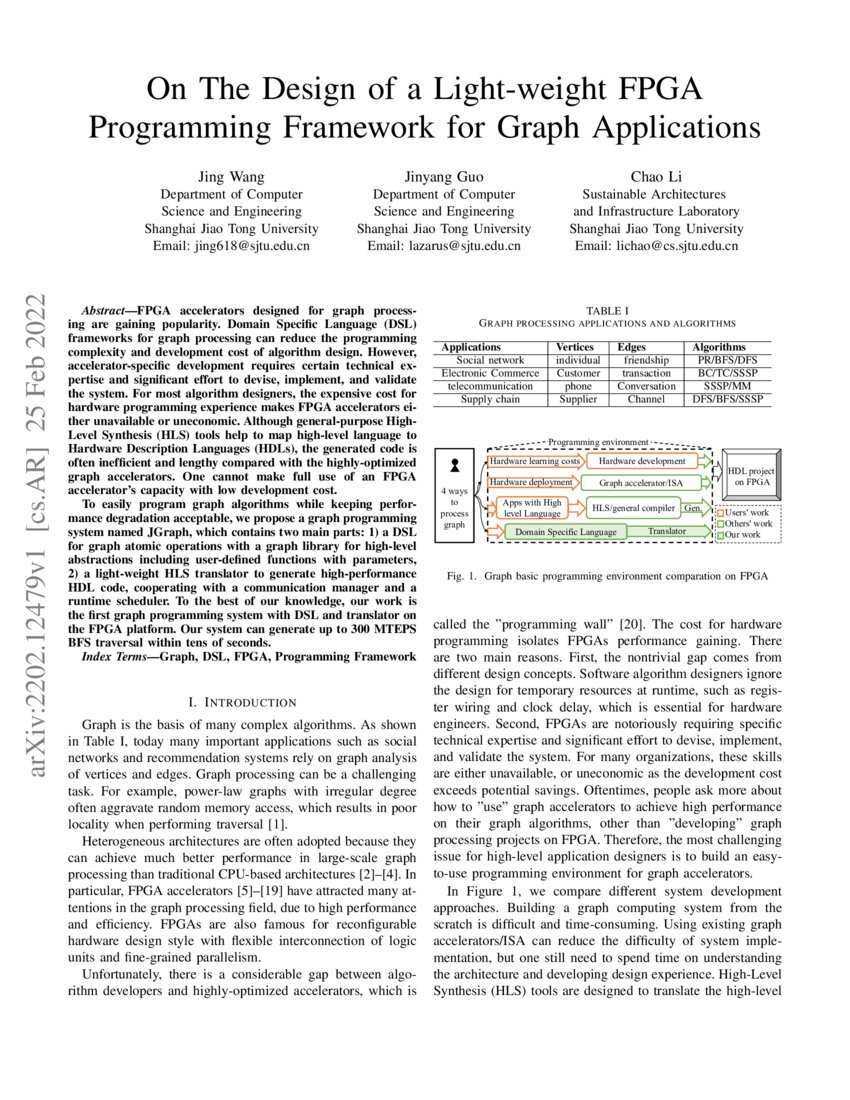 On The Design Of A Light Weight Fpga Programming Framework For Graph