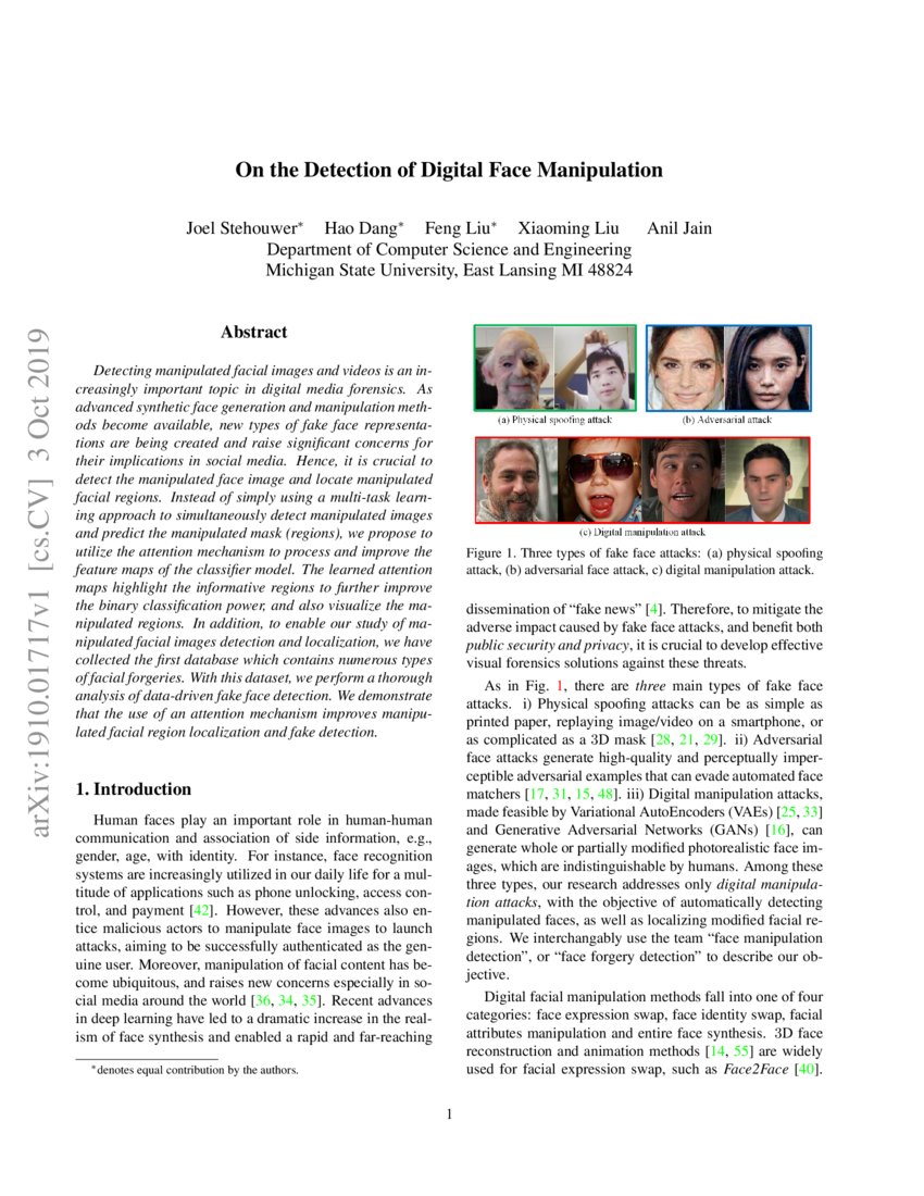 On the Detection of Digital Face Manipulation | DeepAI