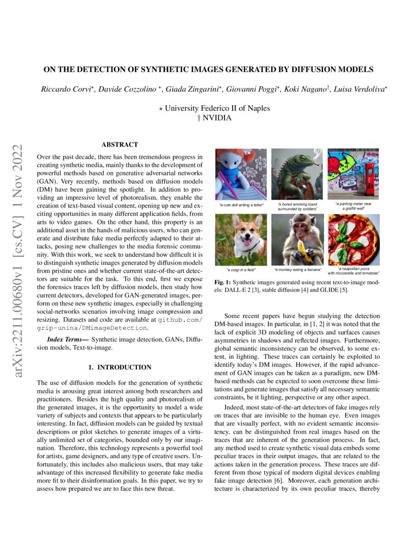 On the detection of synthetic images generated by diffusion models | DeepAI