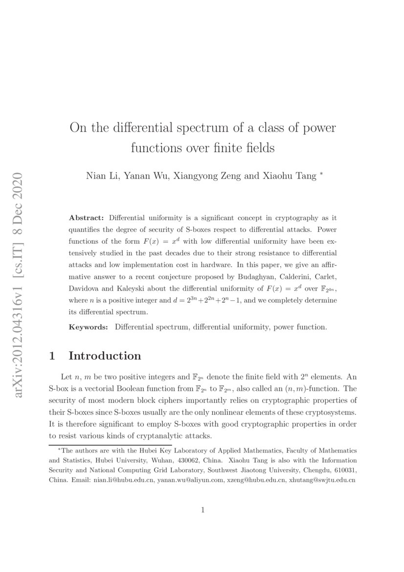 On The Differential Spectrum Of A Class Of Power Functions Over Finite Fields Deepai 