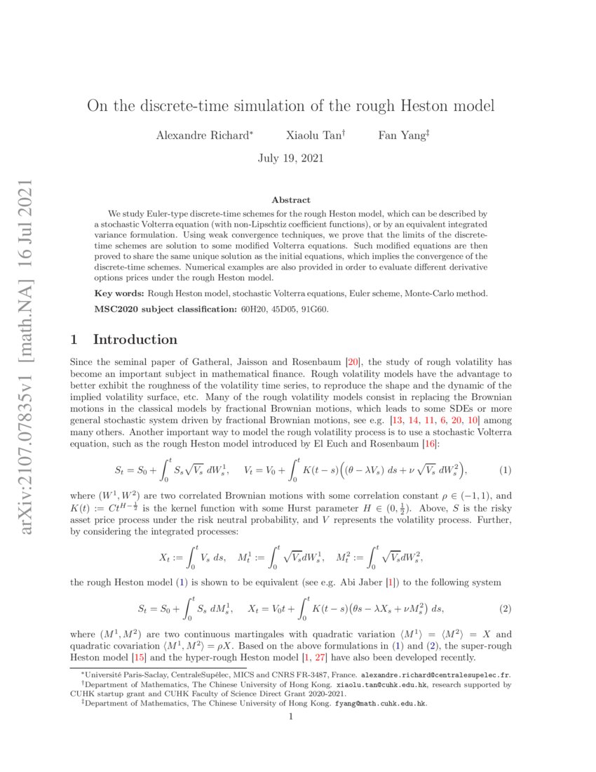 On The Discrete Time Simulation Of The Rough Heston Model Deepai