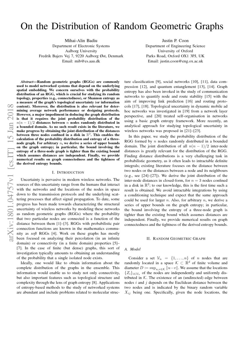 On the Distribution of Random Geometric Graphs | DeepAI