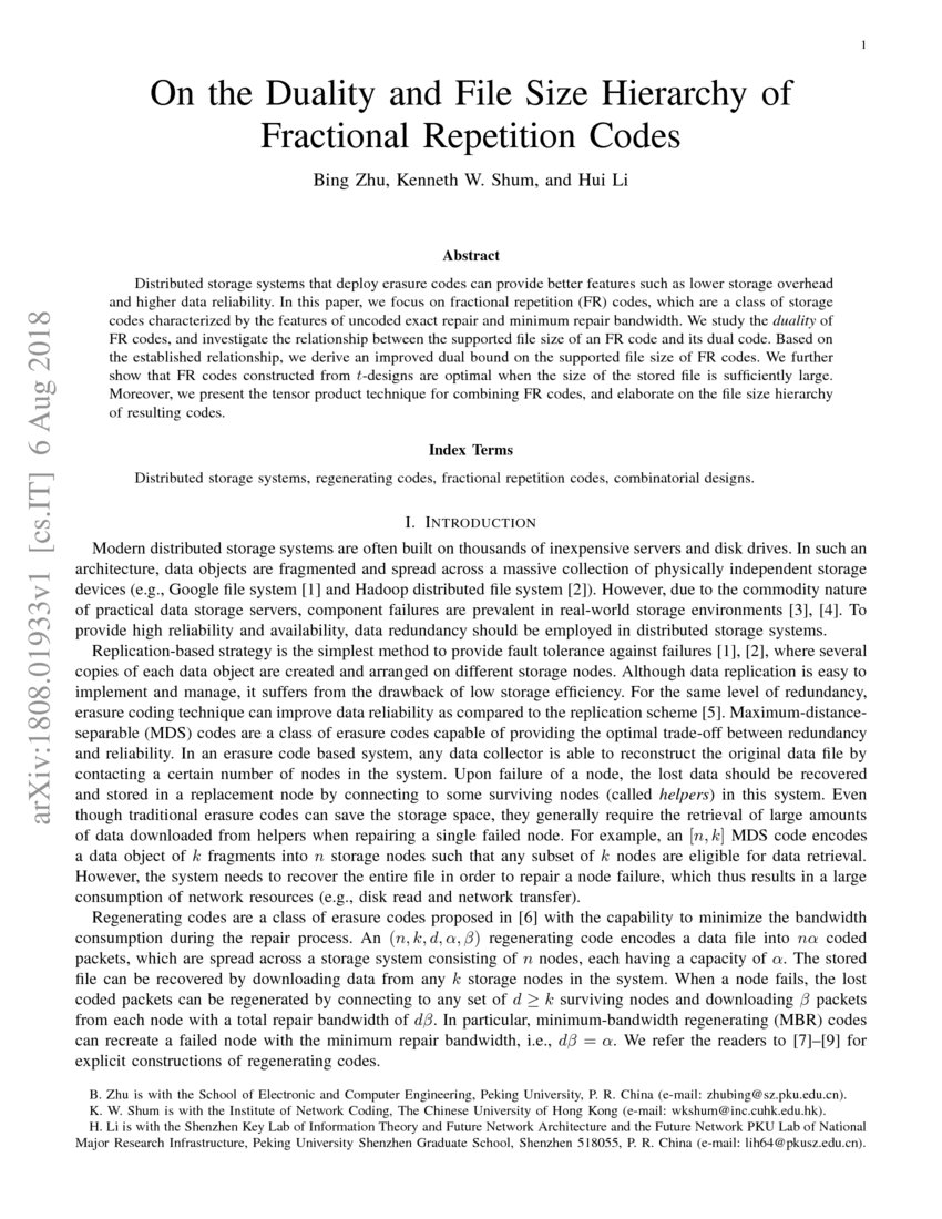 On the Duality and File Size Hierarchy of Fractional Repetition Codes ...